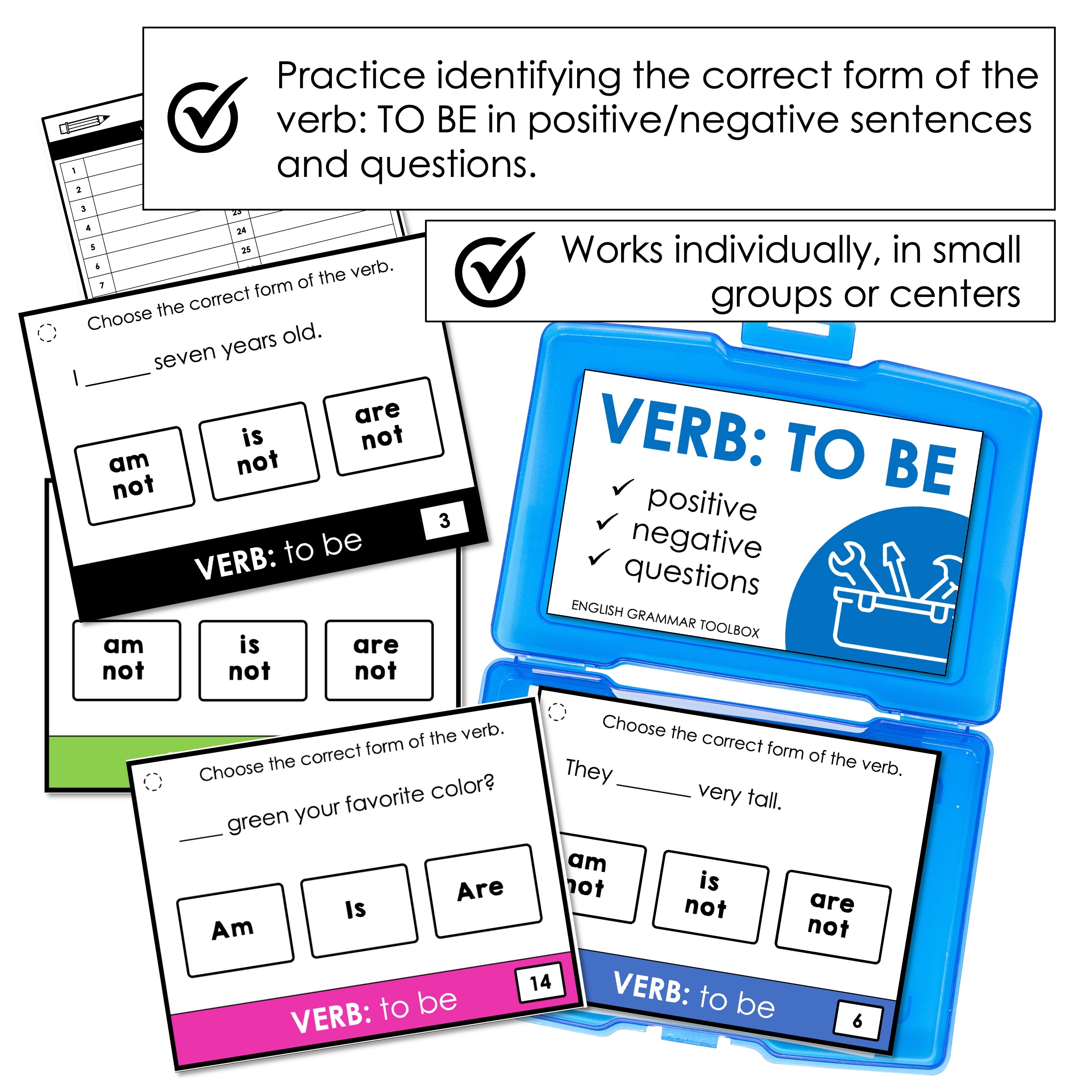 VERB: TO BE - Present Simple Subject Verb Agreement Task Cards - AM, IS ...