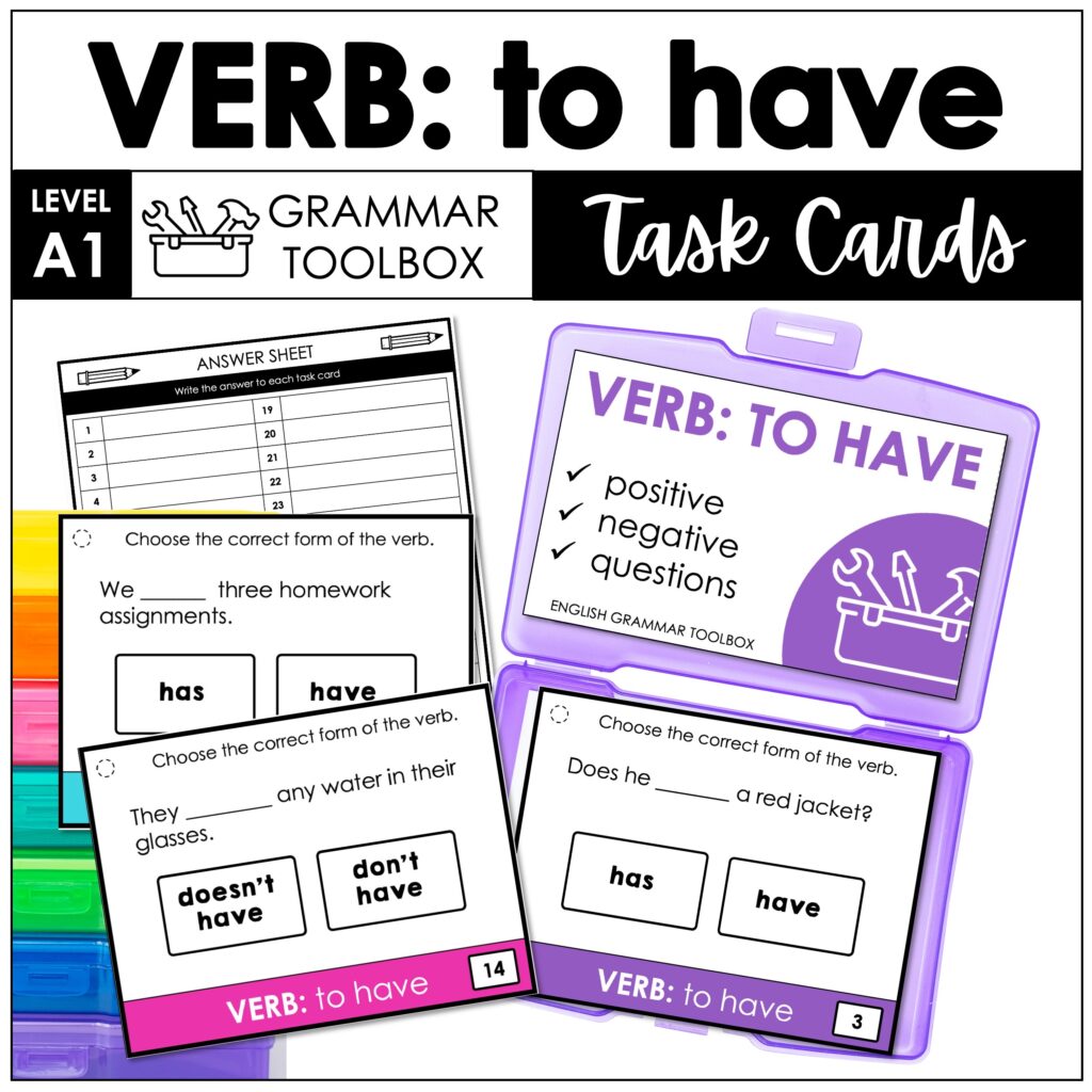 VERB: TO HAVE - Present Simple Subject Verb Agreement Task Cards - HAS ...