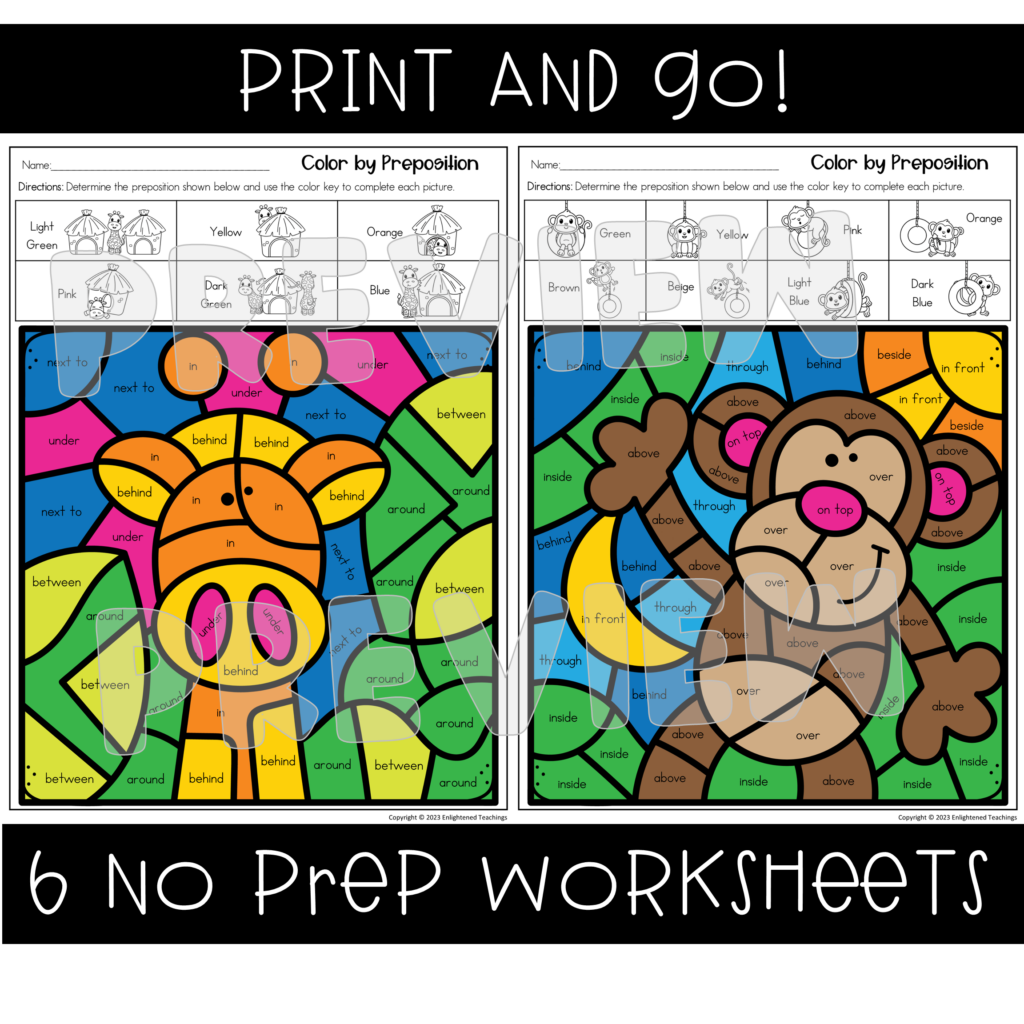 Zoo Preposition Color by Code NO PREP Zoo Preposition Coloring | Made ...