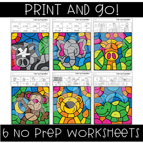 Zoo Preposition Color by Code NO PREP Zoo Preposition Coloring | Made ...