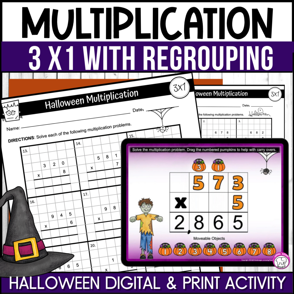 Halloween Multiplication 3x1 4x1 and 2x2 Digits Google Slides and Print ...
