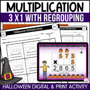 Double Digit Multiplication Four in A Row Math Games Halloween Theme ...