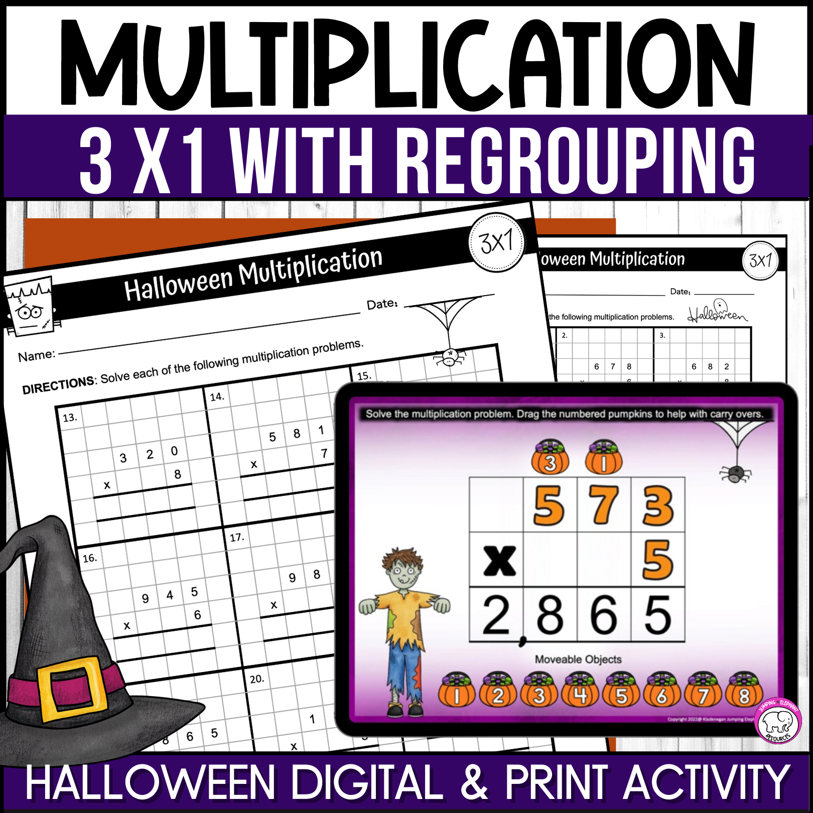 Halloween 3 Digit by 1 Digit Multiplication Google Slides and ...