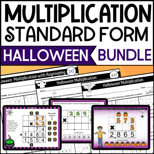 Double Digit Multiplication Four in A Row Math Games Halloween Theme ...