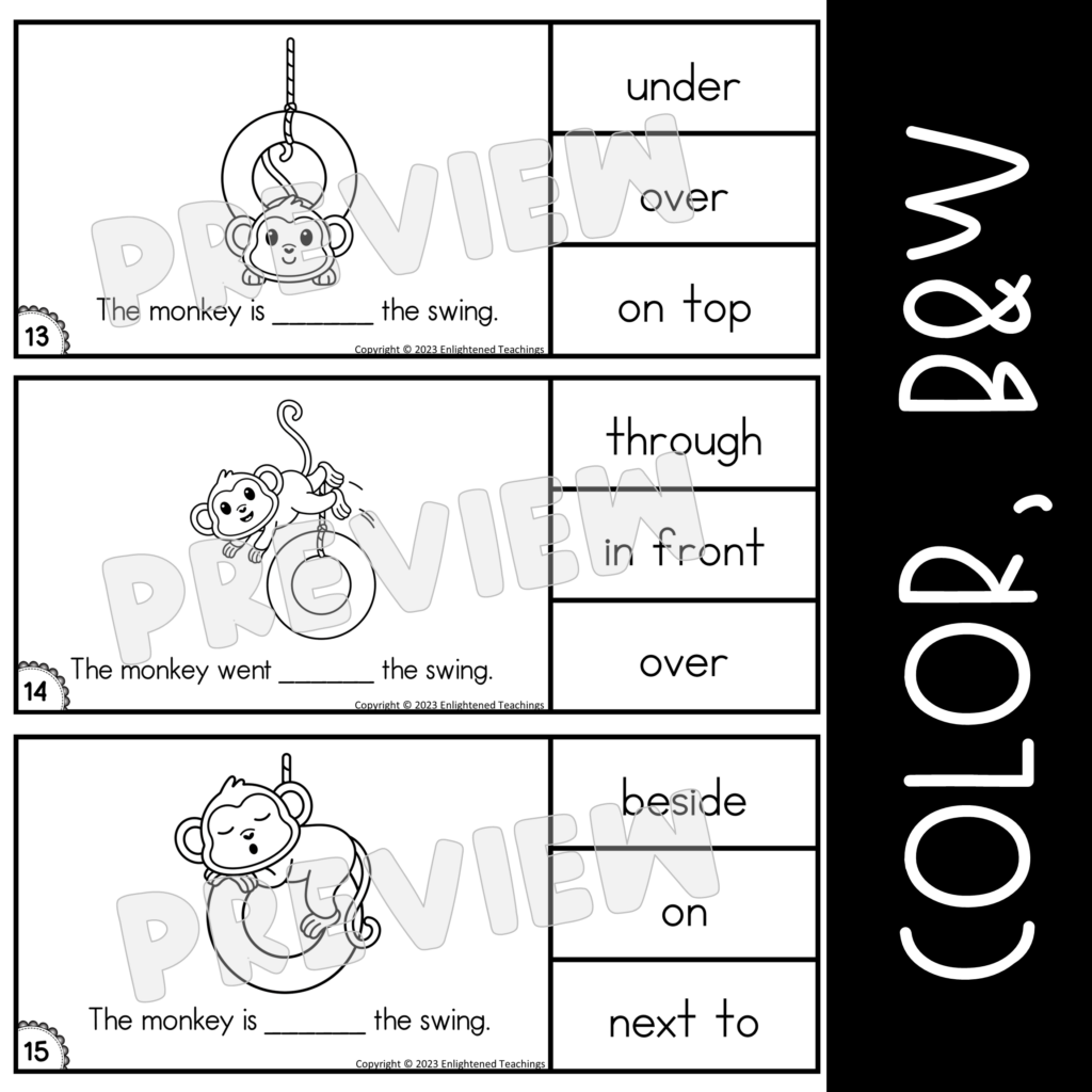Zoo Preposition Clip Cards Task Cards Zoo Positional Words Monkey and ...