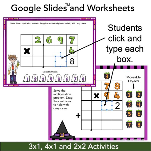 Halloween Multiplication 3x1 4x1 and 2x2 Digits Google Slides and Print ...