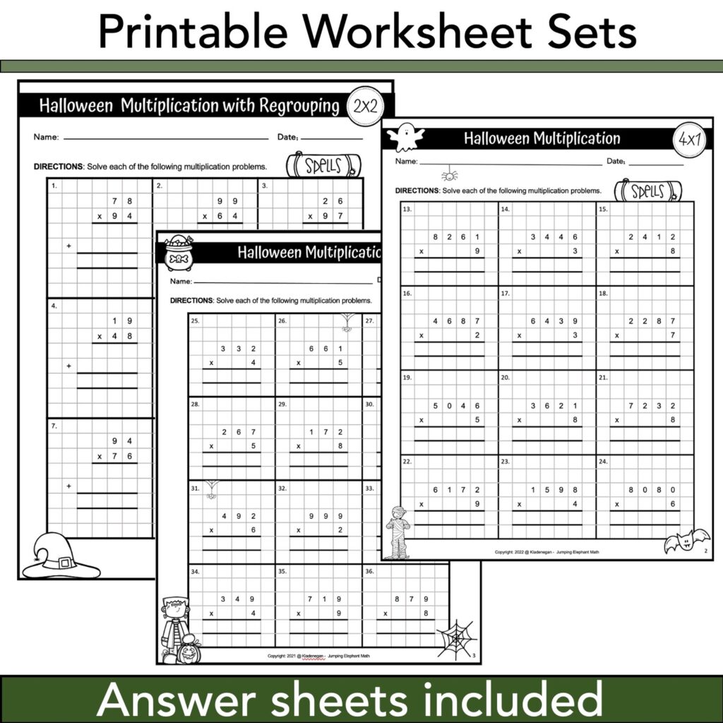 Halloween Multiplication 3x1 4x1 and 2x2 Digits Google Slides and Print ...
