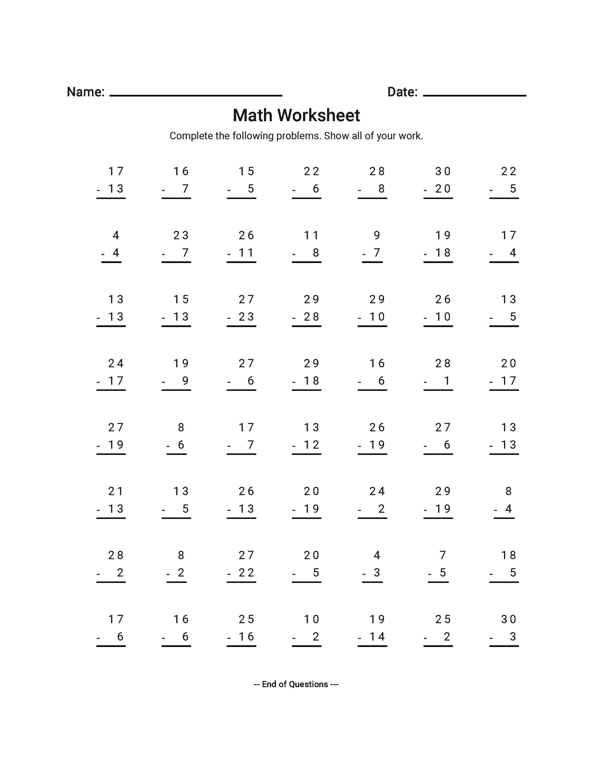 Unlock Your Child's Math Potential with Our Comprehensive Subtraction ...