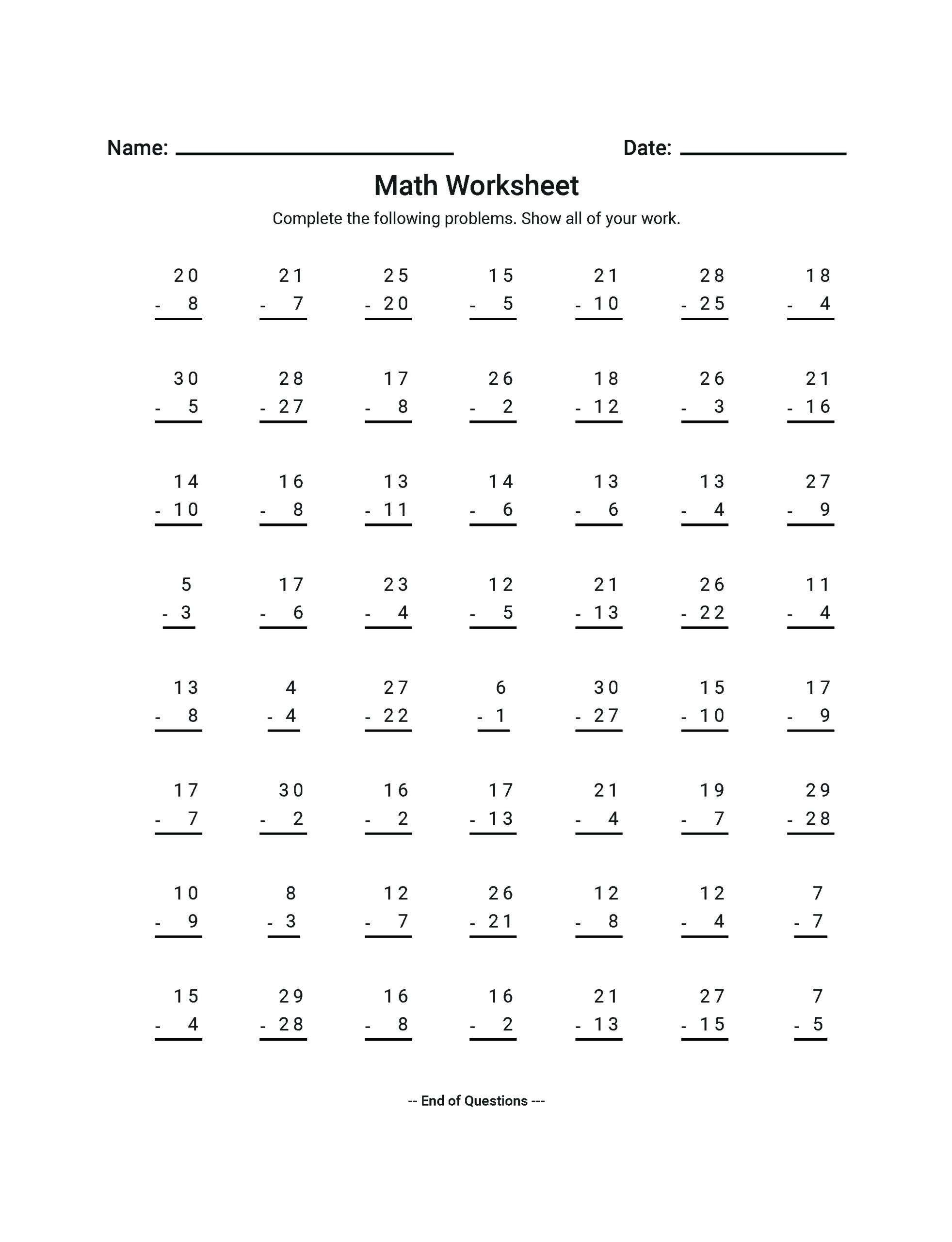 Unlock Your Child's Math Potential with Our Comprehensive Subtraction ...