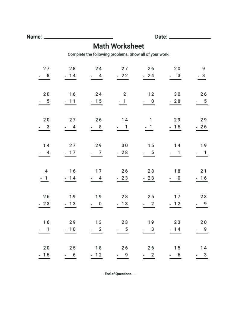 Unlock Your Child's Math Potential with Our Comprehensive Subtraction ...