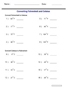 Measurement Worksheets - Fahrenheit & Celsius Conversion Worksheets ...