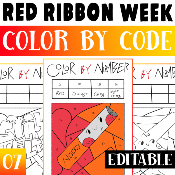 Red Ribbon Week Editable Color By Code Worksheets Activity, Color By ...
