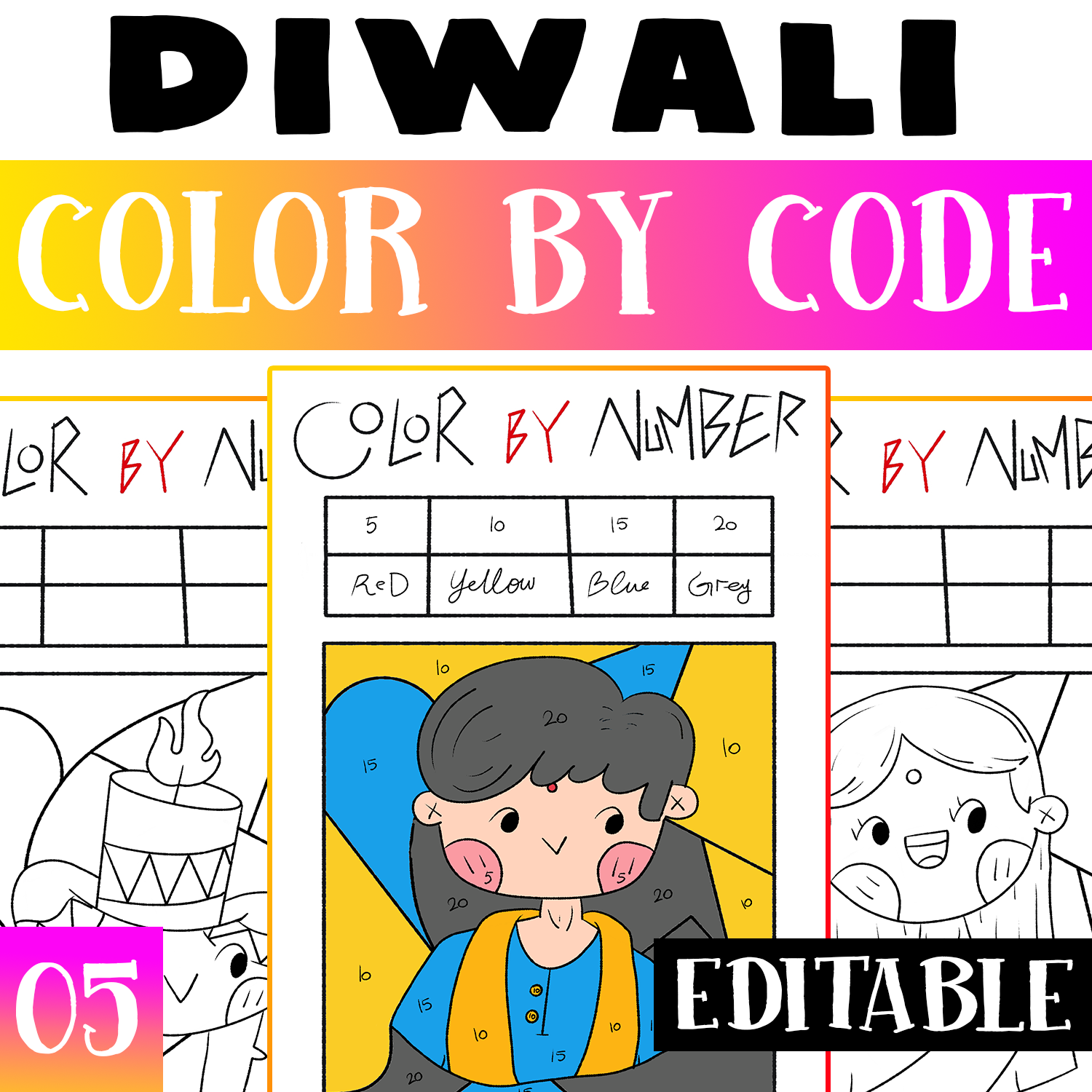 Diwali Editable Color By Code Worksheets Activity, Diwali Color By ...