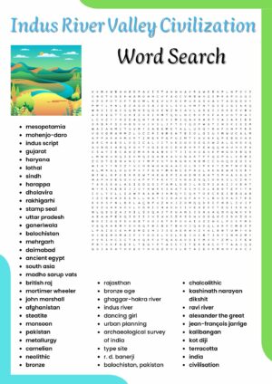 Indus River Valley Civ word search Puzzle worksheet activities for kids ...