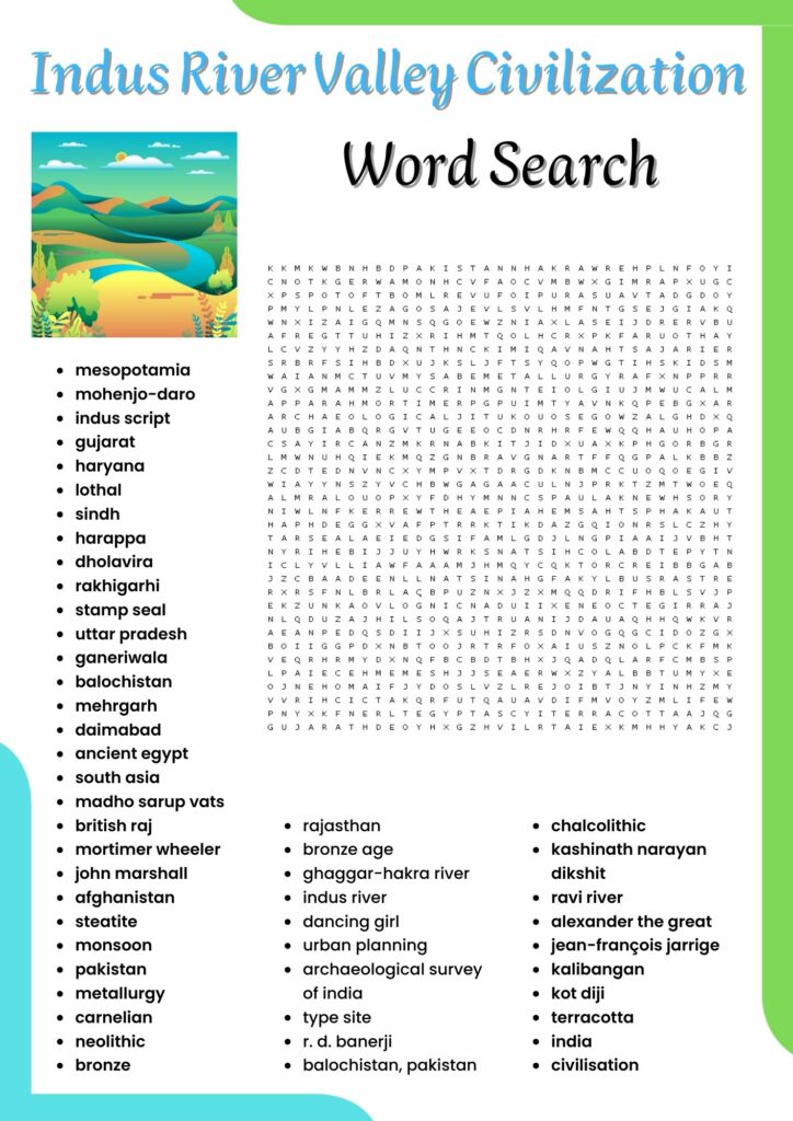 Indus River Valley Civ word search Puzzle worksheet activities for kids ...