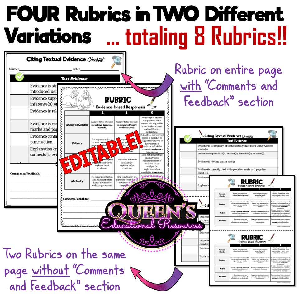 Evidence-based Response Rubrics, Citing Evidence Rubrics | Made By Teachers