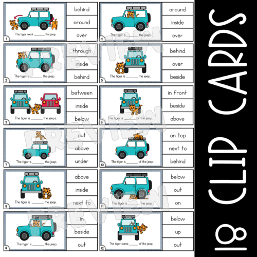 Zoo Preposition Clip Cards Task Cards Zoo Positional Words Tiger and ...