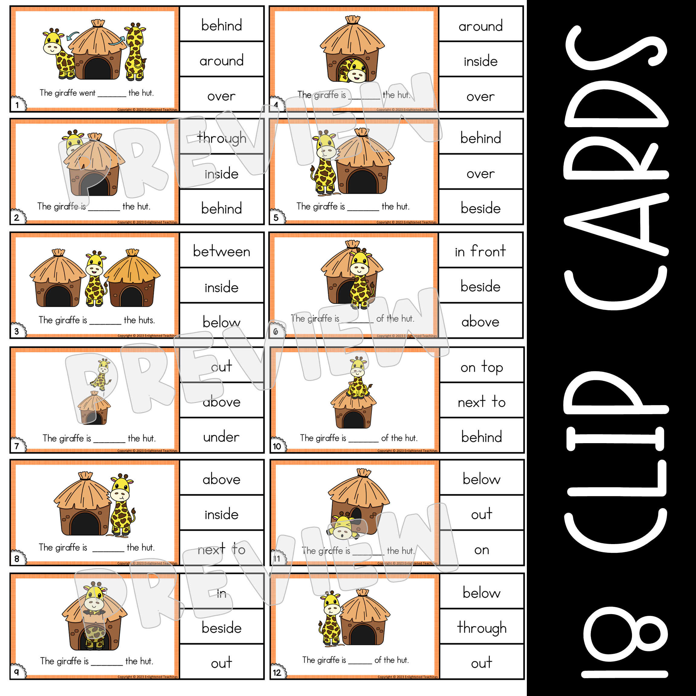 Zoo Preposition Clip Cards Task Cards Zoo Positional Words Giraffe and ...