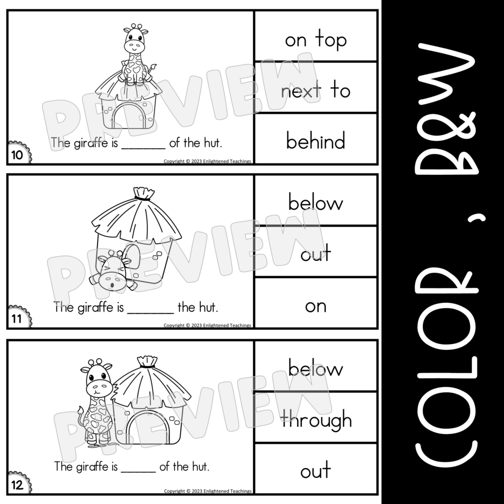 Zoo Preposition Clip Cards Task Cards Zoo Positional Words Giraffe and ...