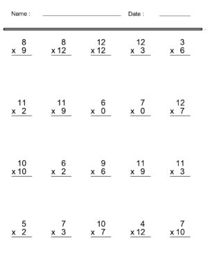 Multiplication Worksheets - Problem Range Between 0 and 12 in a ...