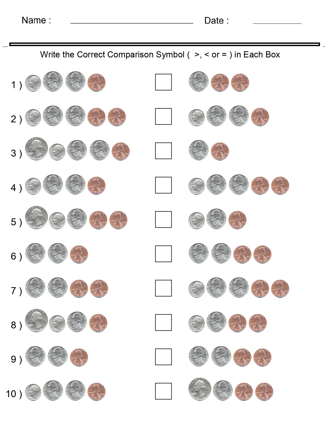 Money Worksheets - Comparing United States Coins | Made By Teachers