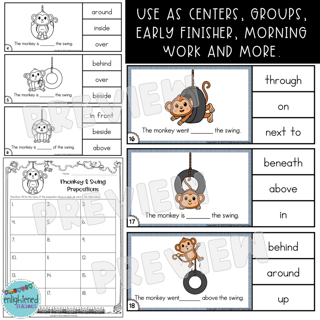 Zoo Preposition Clip Cards Zoo Preposition Task Card Bundle | Made By ...