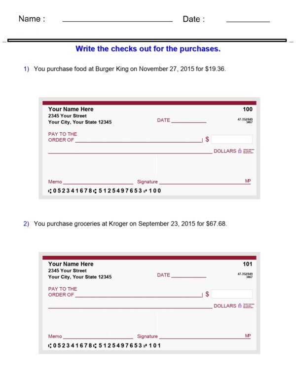 Money Worksheets - Writing a Check Worksheets | Made By Teachers