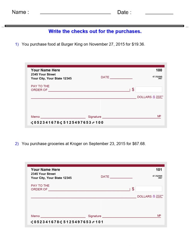 Money Worksheets - Writing a Check Worksheets | Made By Teachers