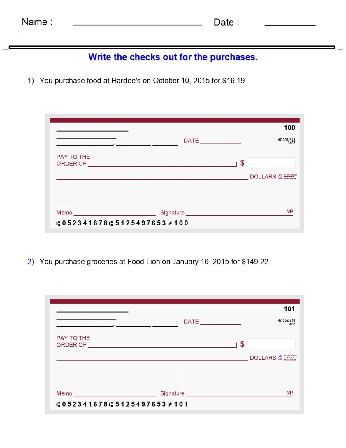 Money Worksheets - Writing a Check Worksheets | Made By Teachers