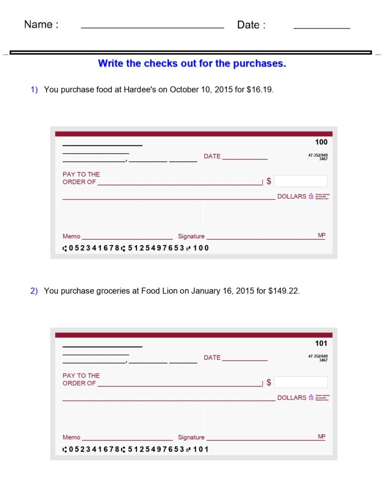 Money Worksheets - Writing a Check Worksheets | Made By Teachers
