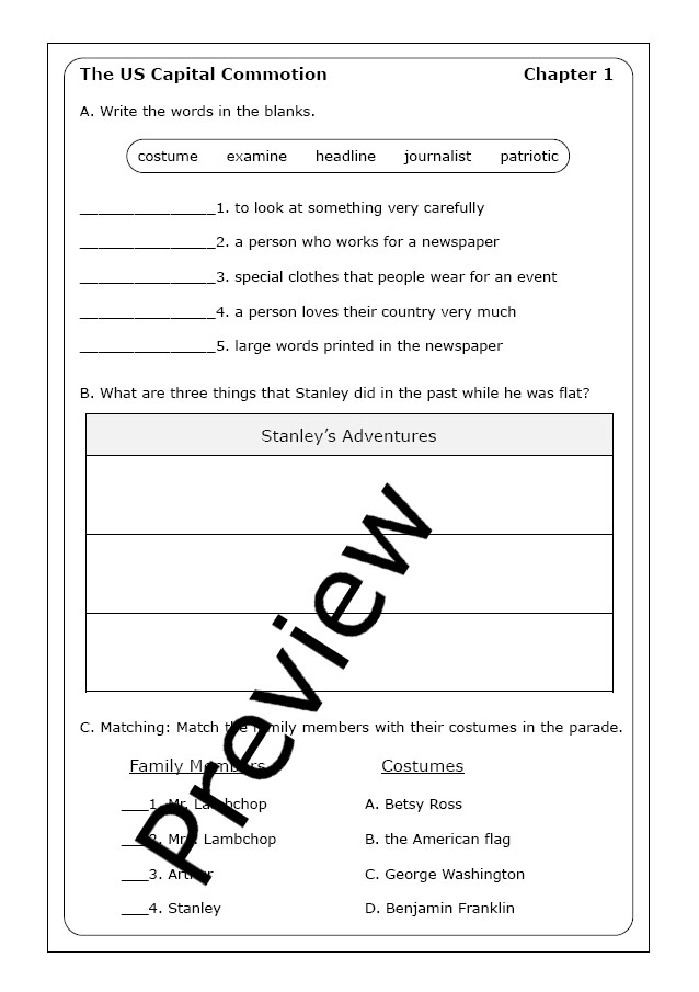 Flat Stanley "The US Capital Commotion" worksheets | Made By Teachers