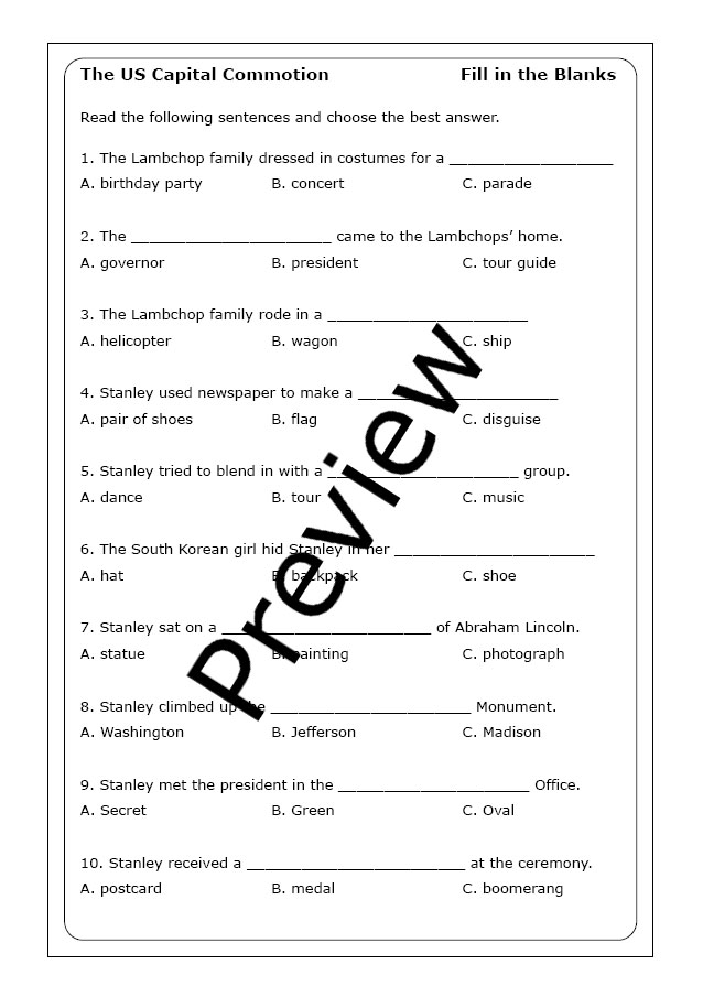 Flat Stanley "The US Capital Commotion" worksheets | Made By Teachers