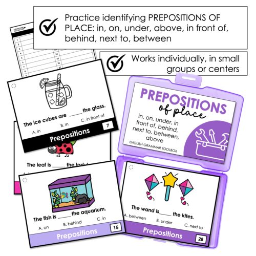 Prepositions of Place Task Cards - in, on, under, next to, between, in ...