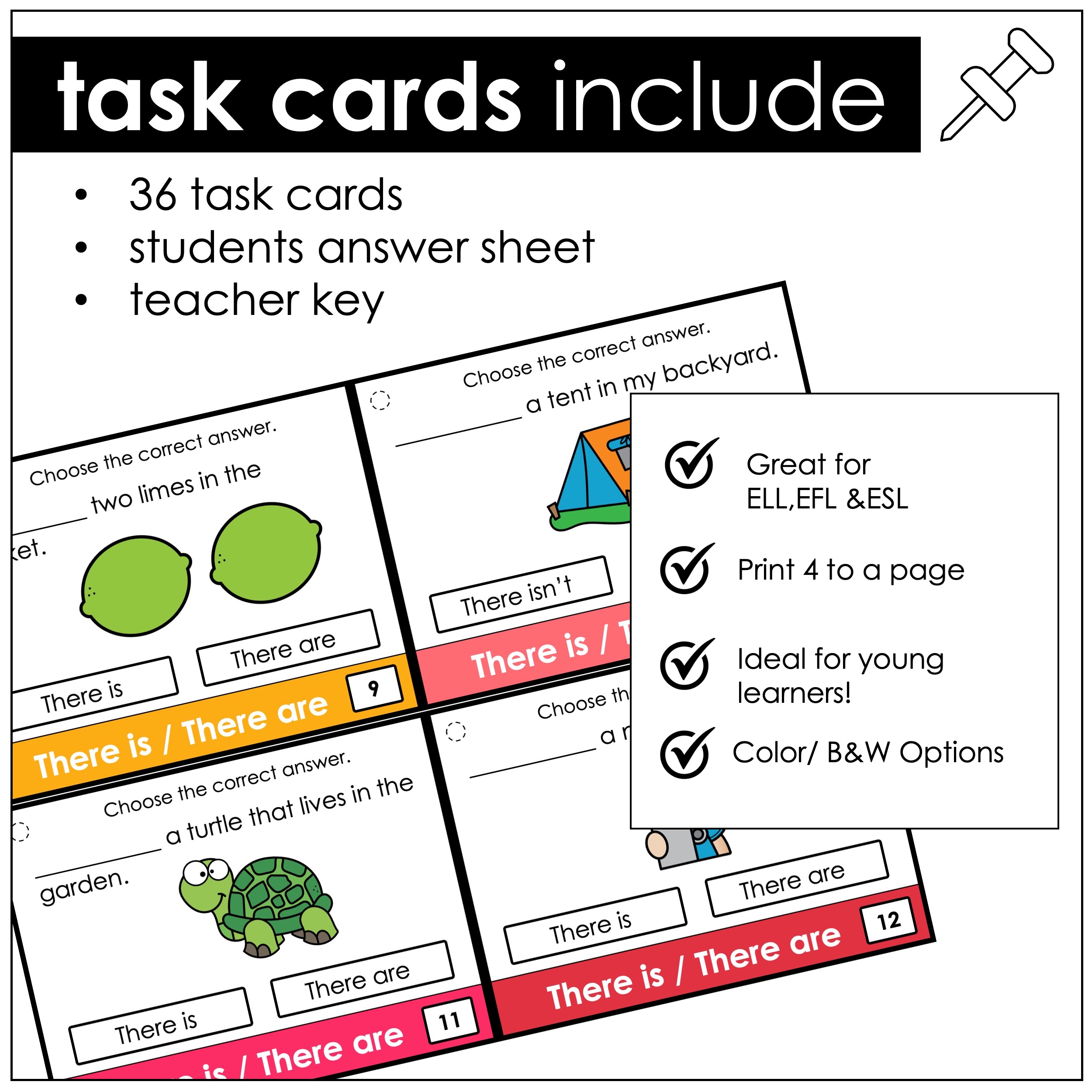 There is | There are Task Cards - Subject Verb Agreement with Countable ...