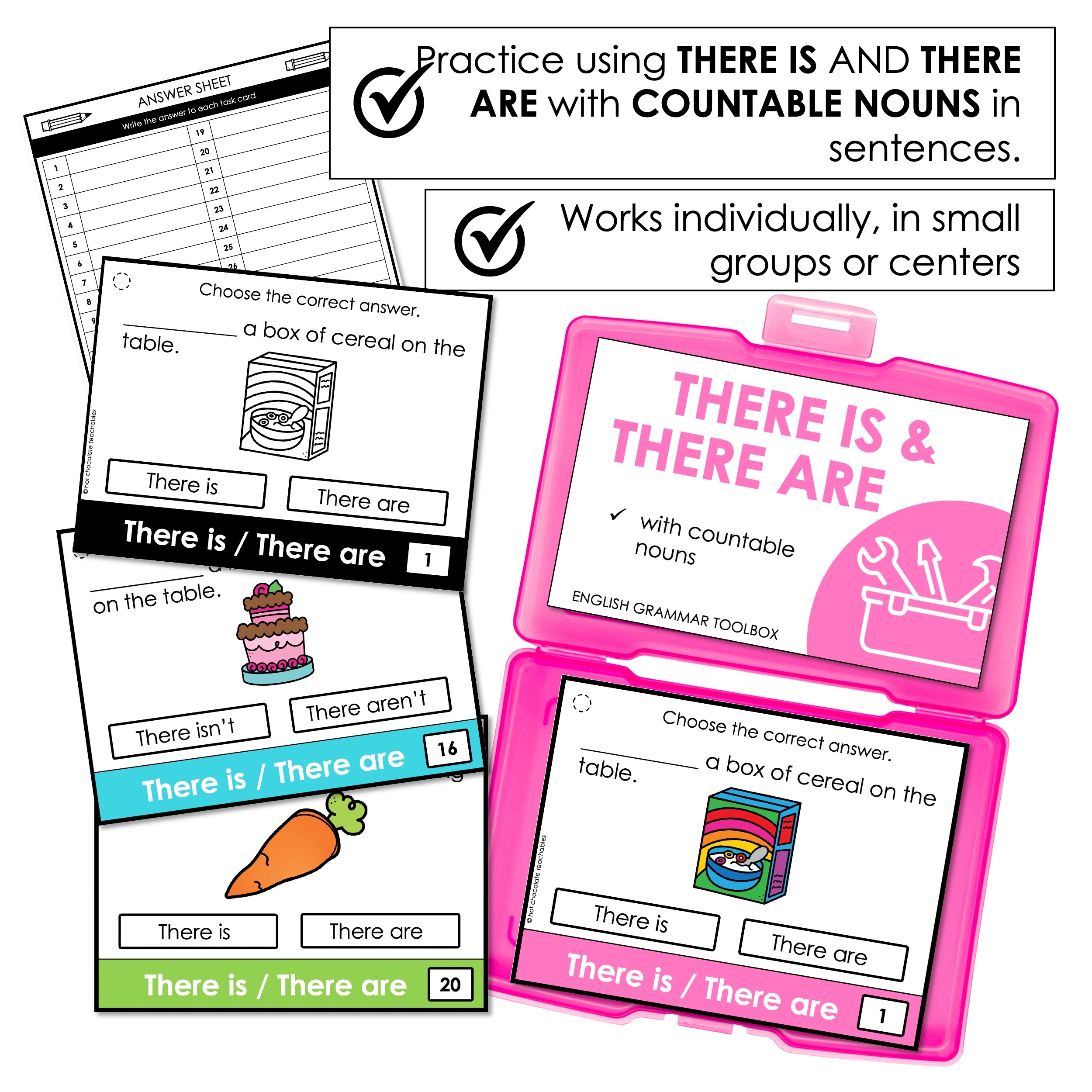 There is | There are Task Cards - Subject Verb Agreement with Countable ...