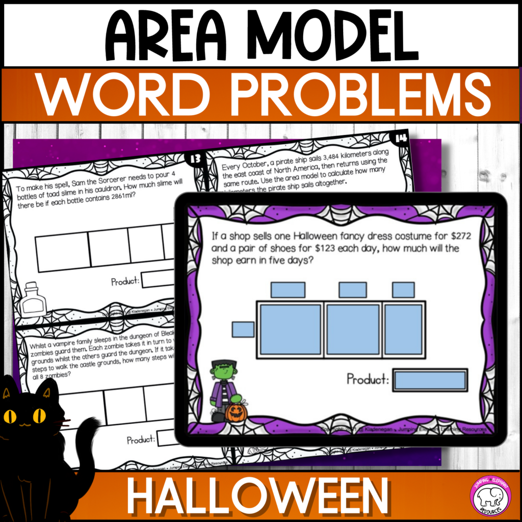 Halloween Area Model Multiplication Word Problems 3x1 and 4x1 Google ...
