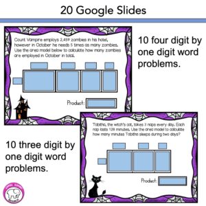 Halloween Area Model Multiplication Word Problems 3x1 and 4x1 Google ...