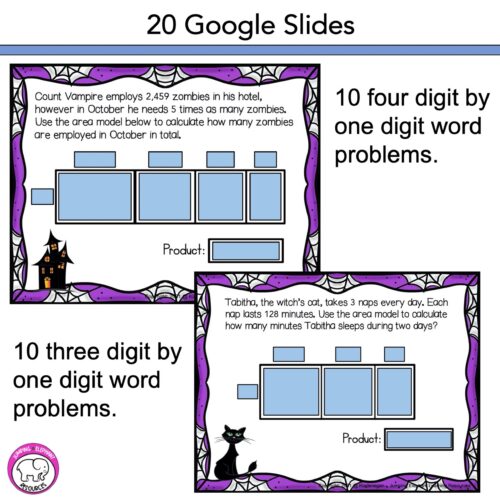 Halloween Area Model Multiplication Word Problems 3x1 and 4x1 Google ...