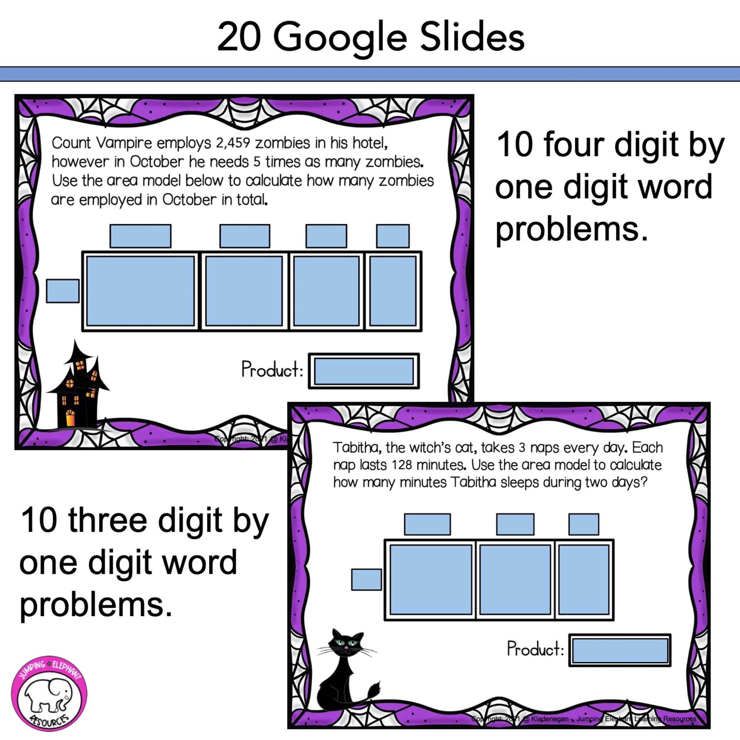 Halloween Area Model Multiplication Word Problems 3x1 and 4x1 Google ...