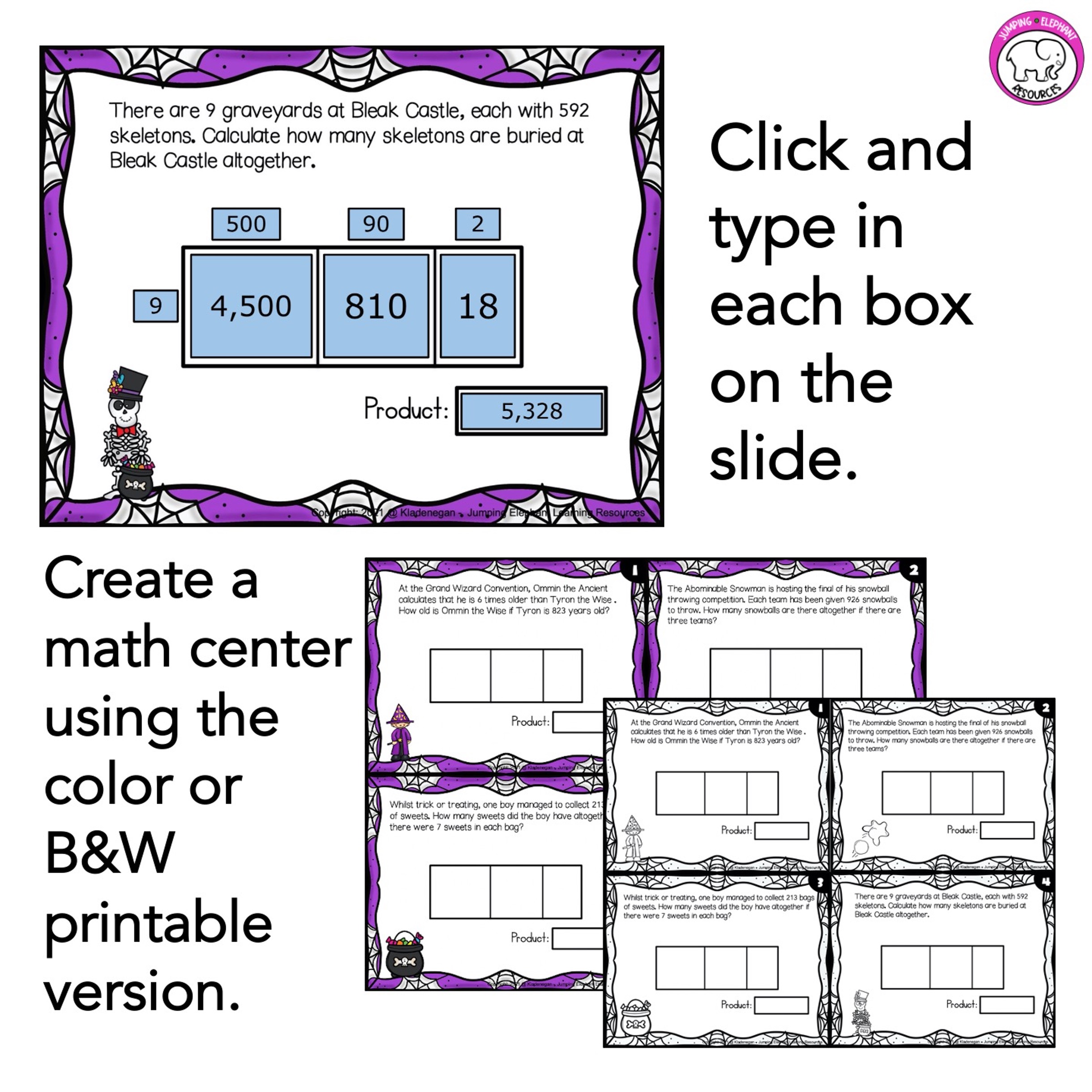 Halloween Area Model Multiplication Word Problems 3x1 and 4x1 Google ...