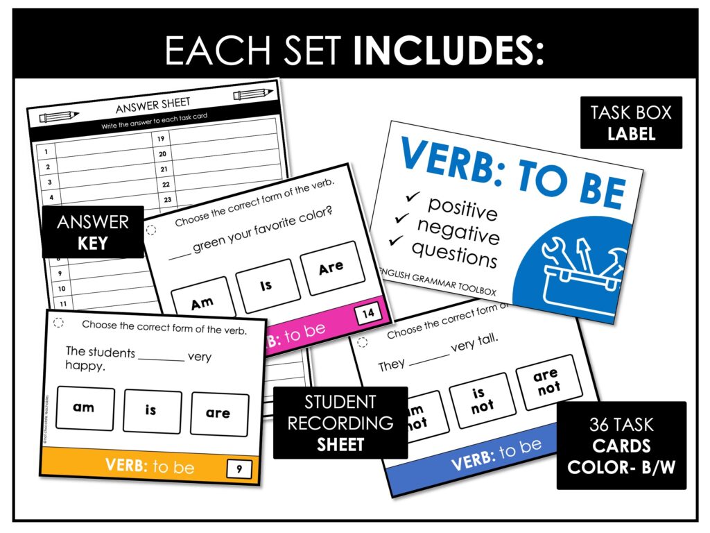 Present Tense Grammar Task Cards Bundle - Simple & Continuous for ESL ...