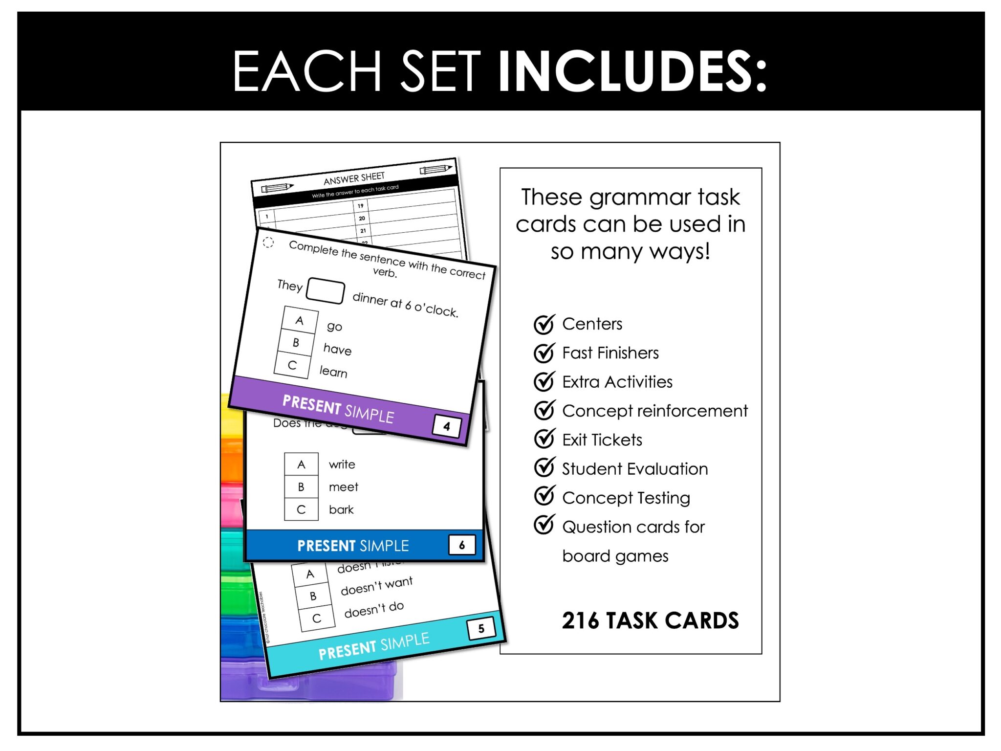Present Tense Grammar Task Cards Bundle - Simple & Continuous for ESL ...