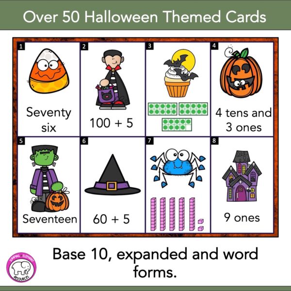 Halloween Place Value War Math Game 0 to 120 Base 10, Expanded and Word ...