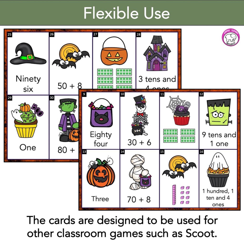 Halloween Place Value War Math Game 0 to 120 Base 10, Expanded and Word ...