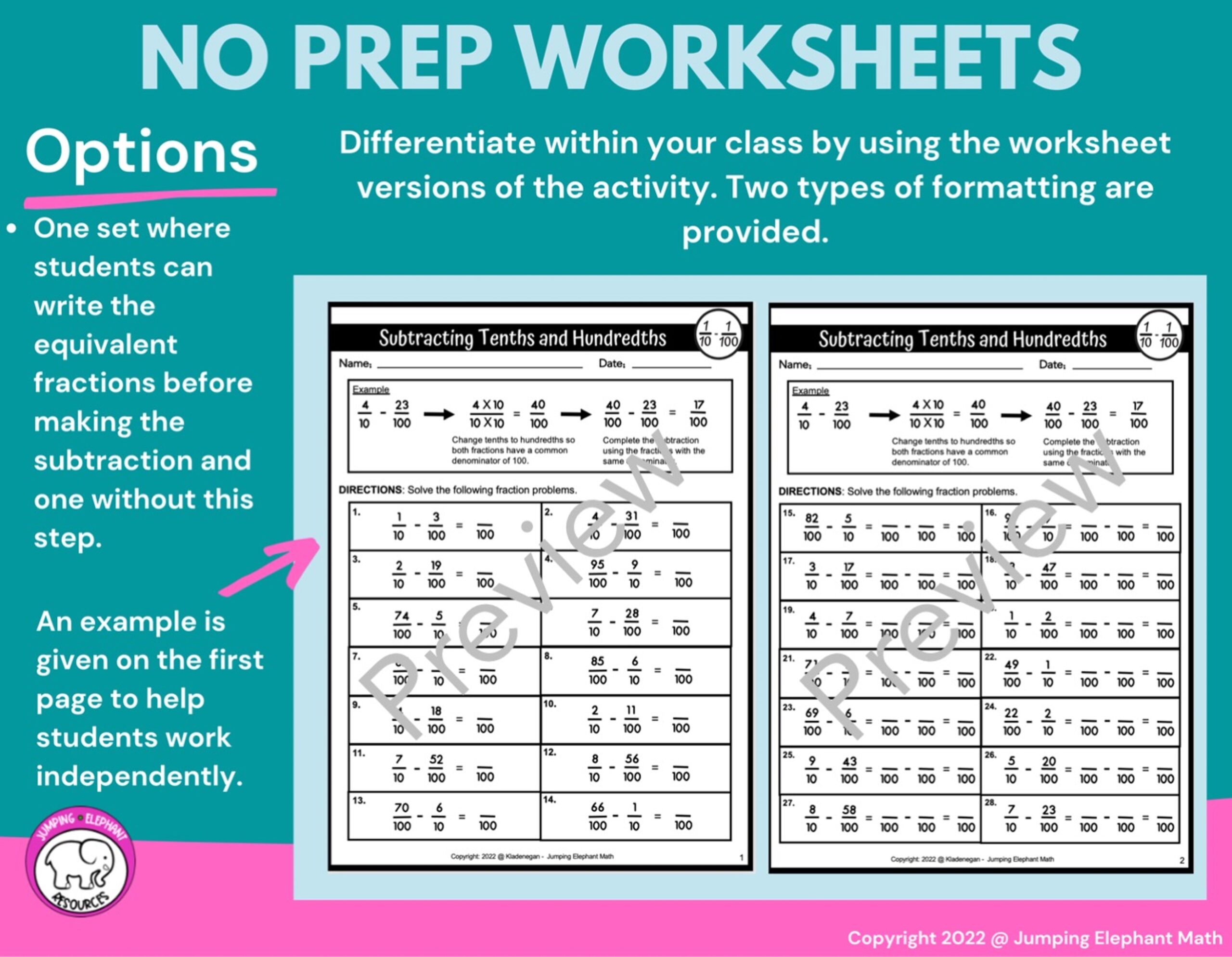 Subtracting Tenths and Hundredths Fractions Google Slides and ...