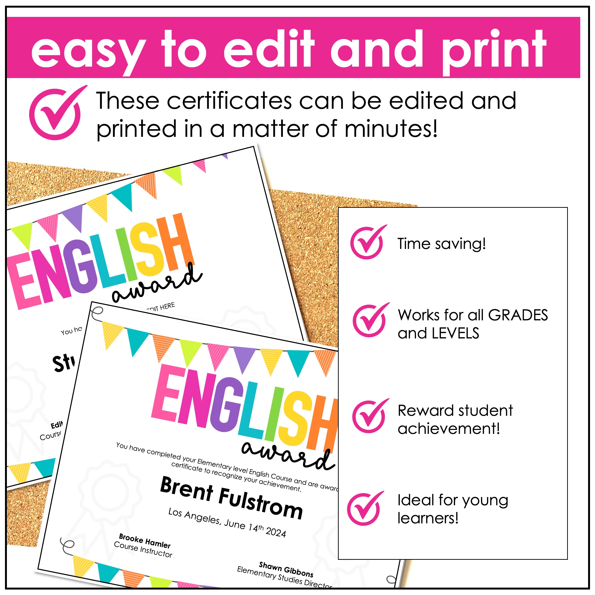 End of Year English Award Certificate - Editable Name and Date Fields ...