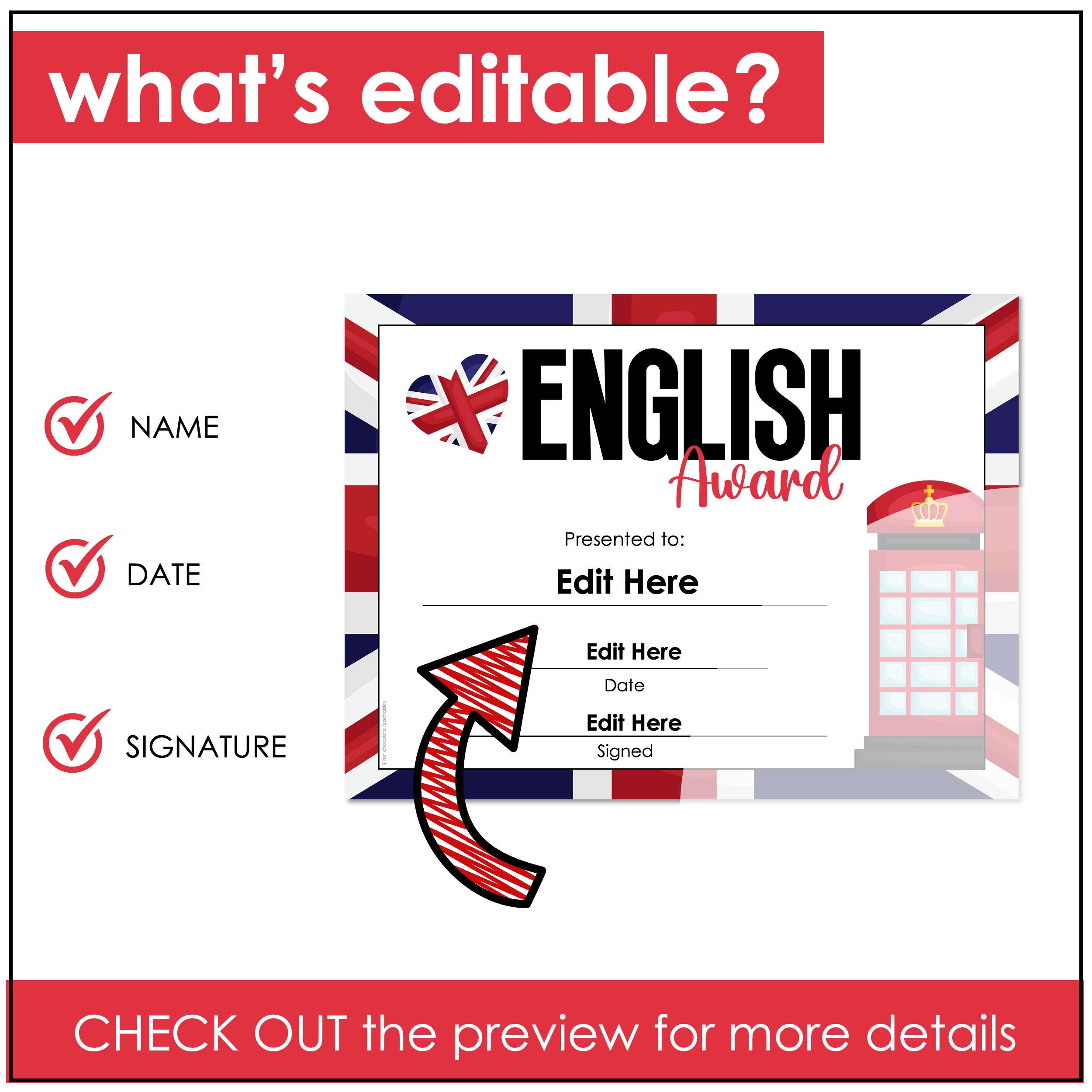 End of Year English Student Award Certificate - Editable Name and Date ...