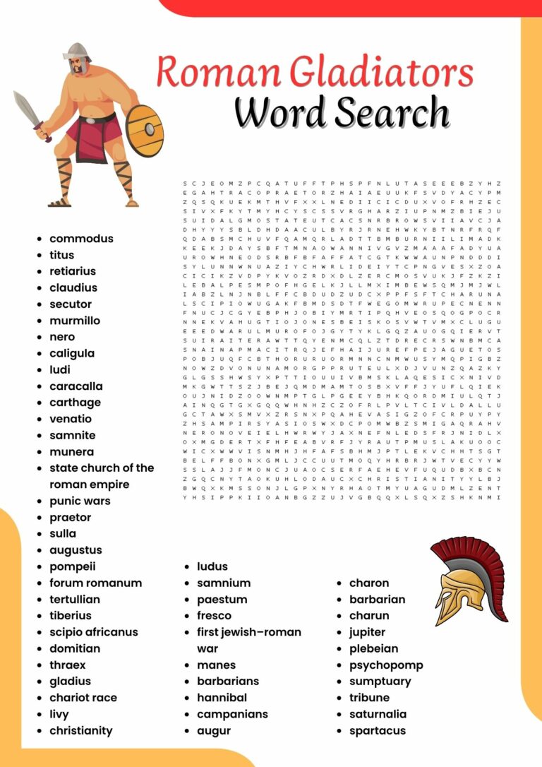 Roman Gladiators word search Puzzle worksheet activities for kids ...