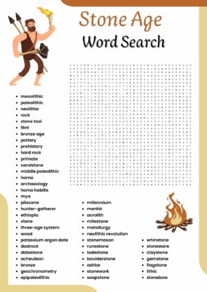 Stone Age word search Puzzle worksheet activities for kids | Made By ...