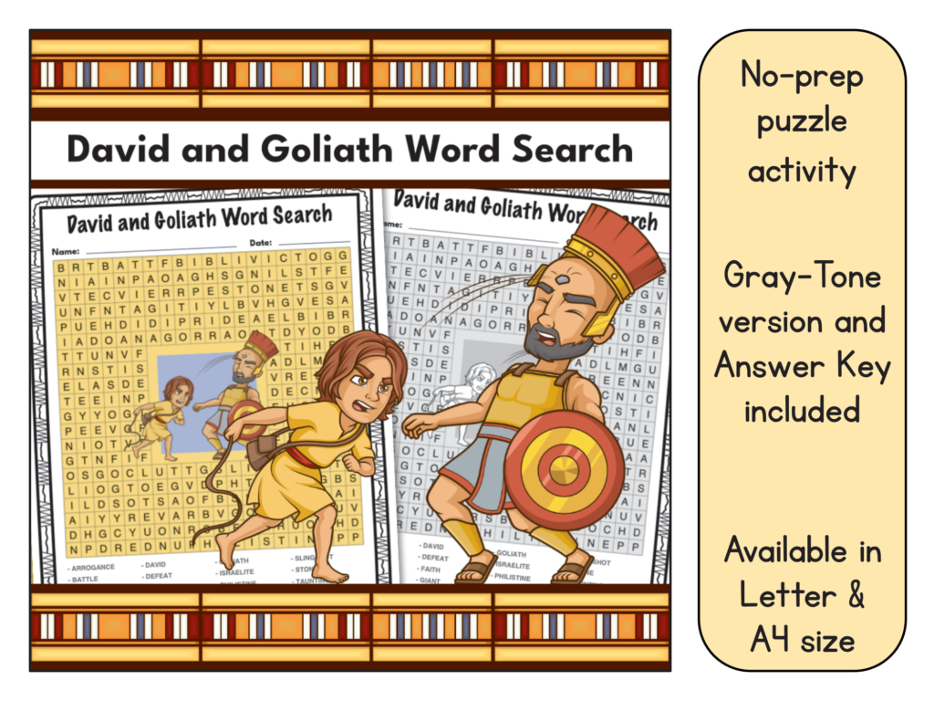 David and Goliath Word Search Bible Puzzle Activity Worksheet - Made By ...